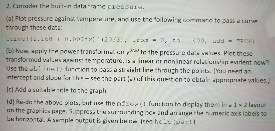 Solved 2. Consider the built-in data frame pressure. (a) | Chegg.com