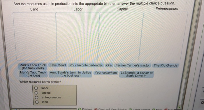 Solved Sort the resources used in production into the | Chegg.com