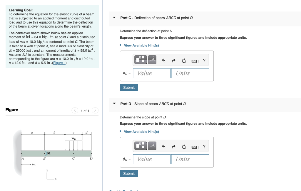 Solved Part - Deflection of beam ABCD at point D Learning | Chegg.com