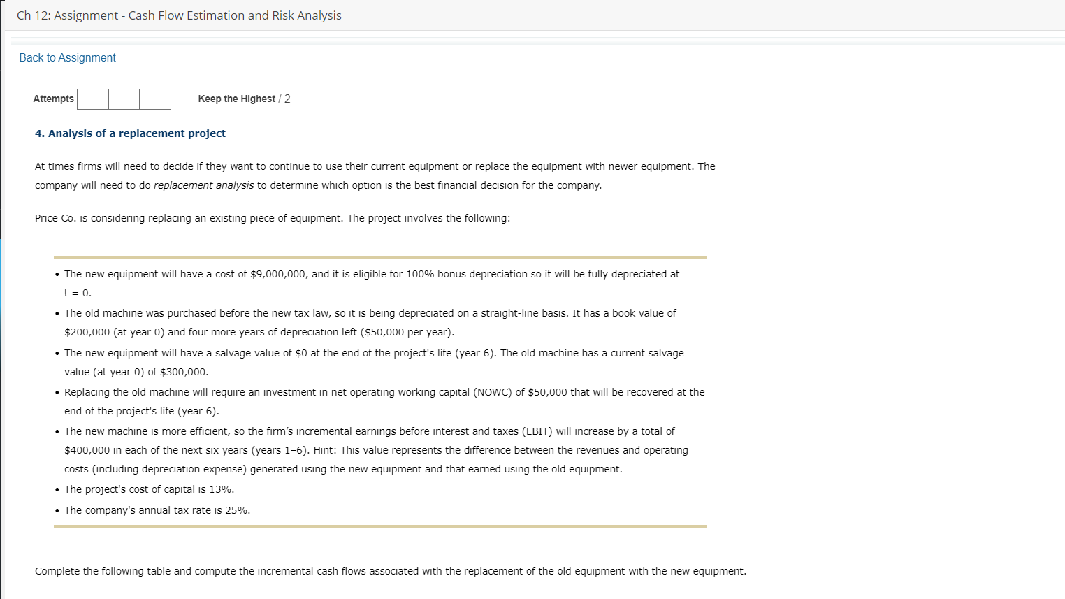 Solved Ch 12: Assignment - Cash Flow Estimation and Risk | Chegg.com