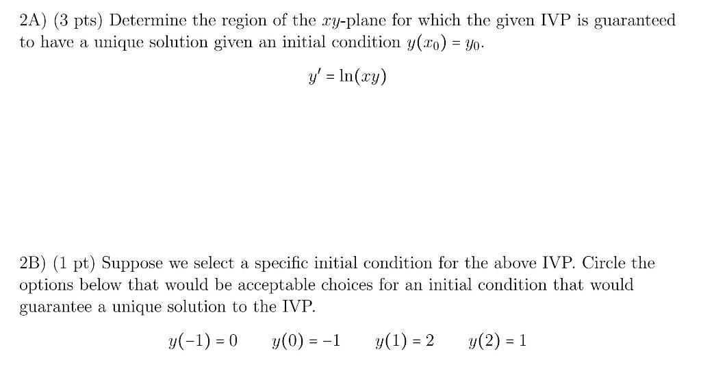 Solved 2A) (3 pts) Determine the region of the zy-plane for | Chegg.com