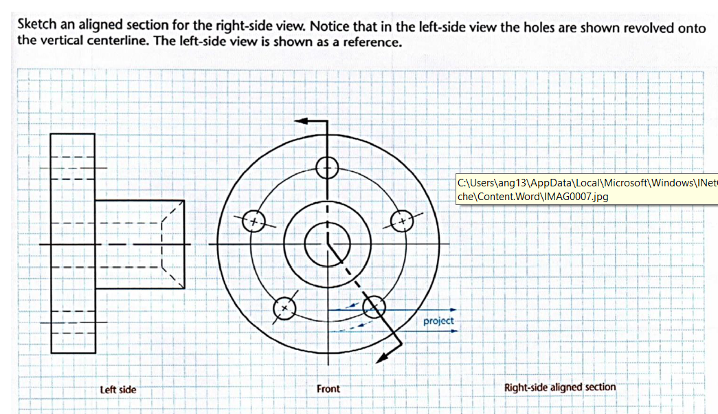 Solved Sketch an aligned section for the right-side view. | Chegg.com