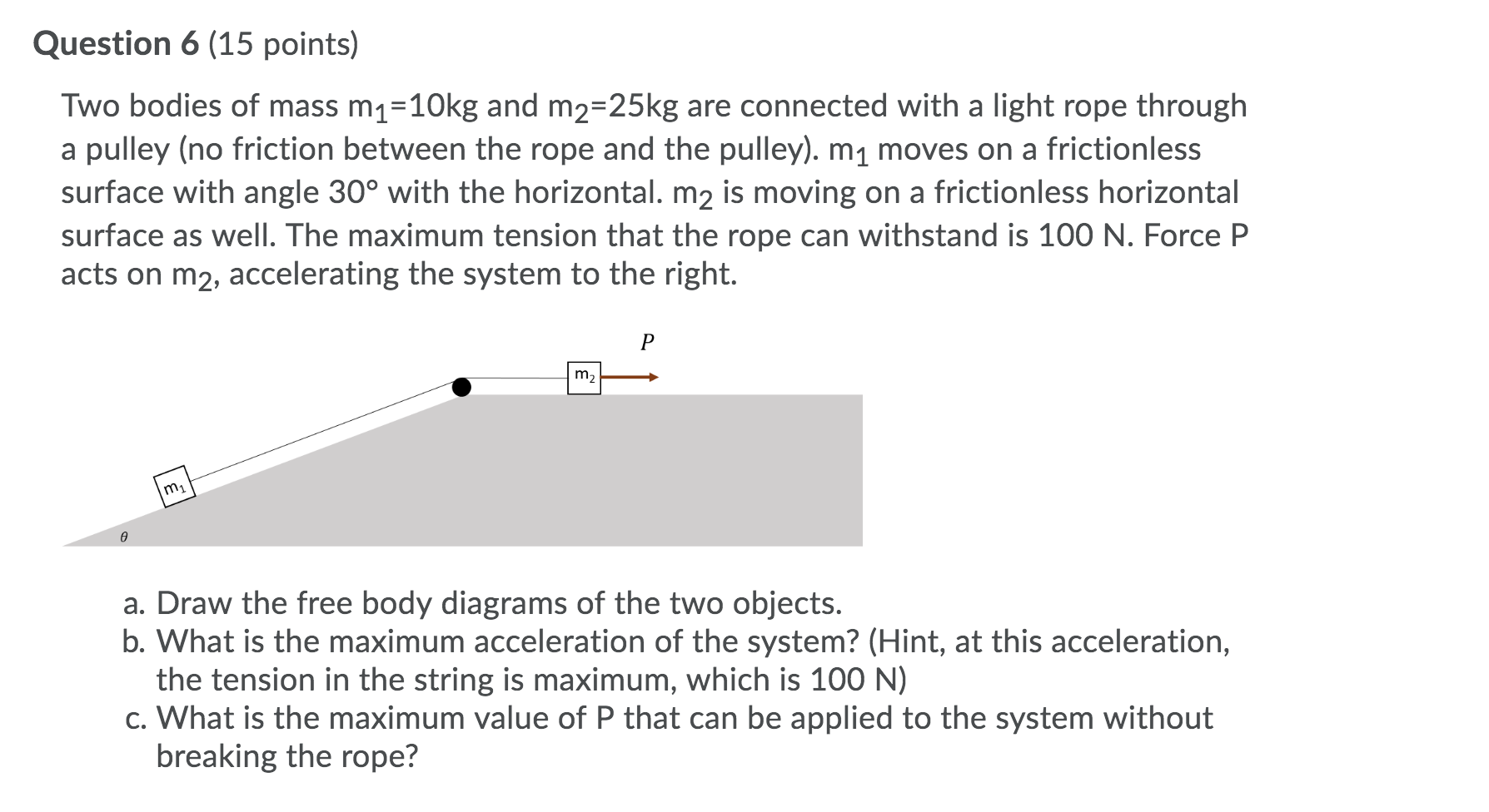 Solved Question 6 (15 points) Two bodies of mass m1=10kg and | Chegg.com
