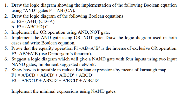 Solved 1. Draw the logic diagram showing the implementation | Chegg.com