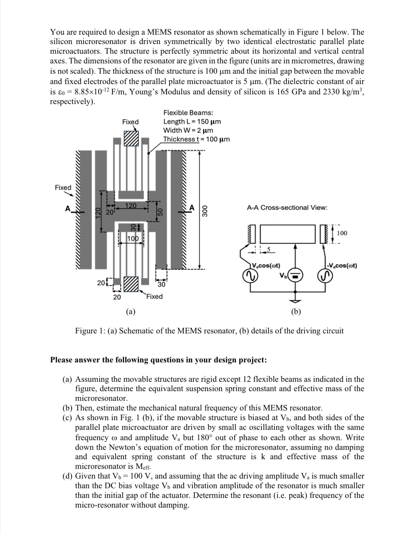 Solved You are required to design a MEMS resonator as shown | Chegg.com