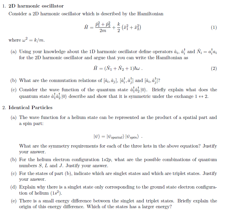 Solved 1, 2D harmonic oscillator Consider a 2D harmonic | Chegg.com