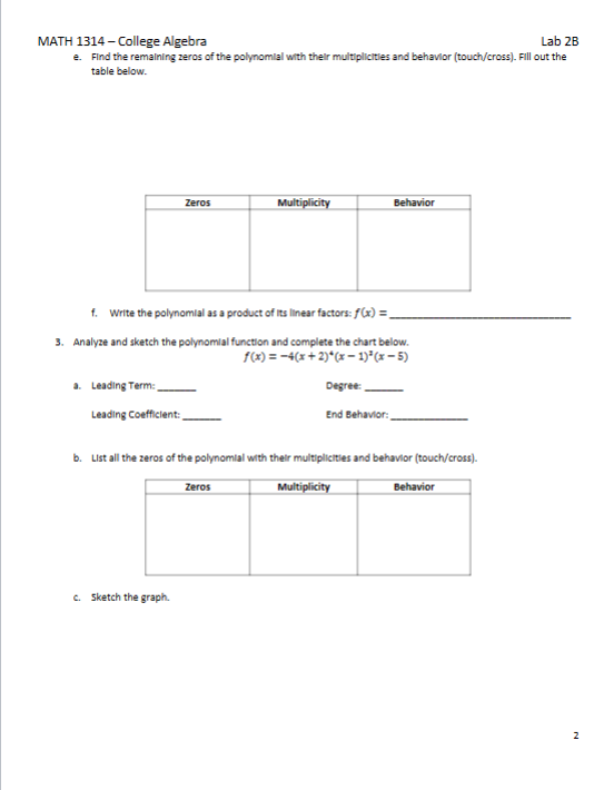 Solved MATH 1314 - ﻿College AlgebraLab 2Be. ﻿Find the | Chegg.com