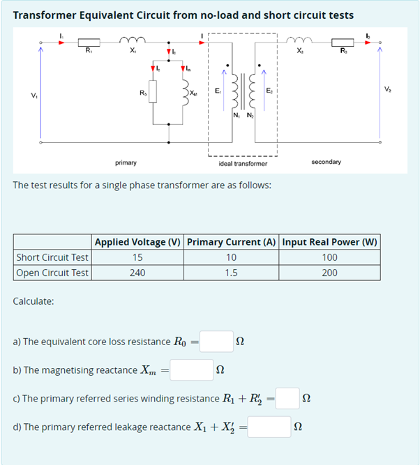 Solved Transformer Equivalent Circuit from no-load and short | Chegg.com