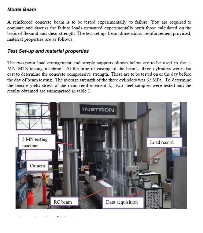 Solved Model Beam A reinforced concrete beam is to be tested | Chegg.com