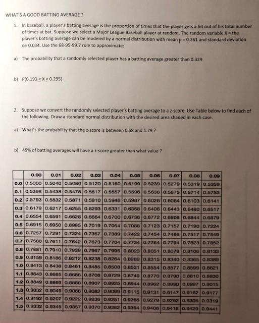 Solved WHAT'S A GOOD BATTING AVERAGE? 1. In baseball, a | Chegg.com