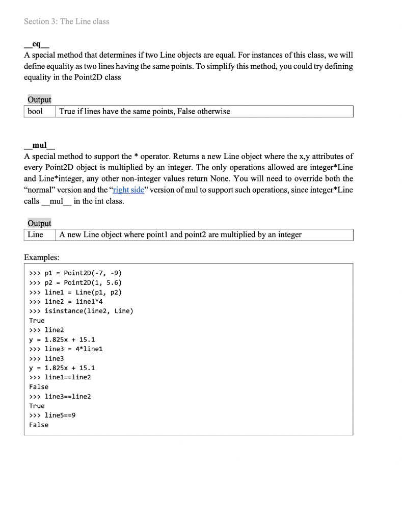 Solved Section: The Line class Section 3: The Line class (3 | Chegg.com