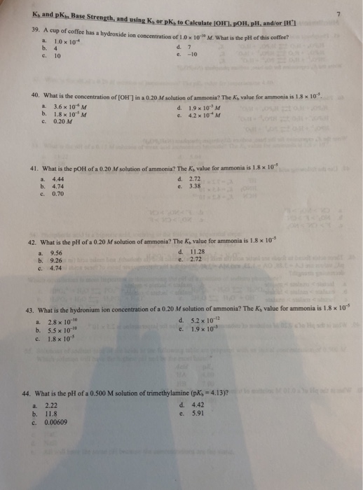 Solved Kb and pKb, Base Strength, and using K+ orph" to | Chegg.com