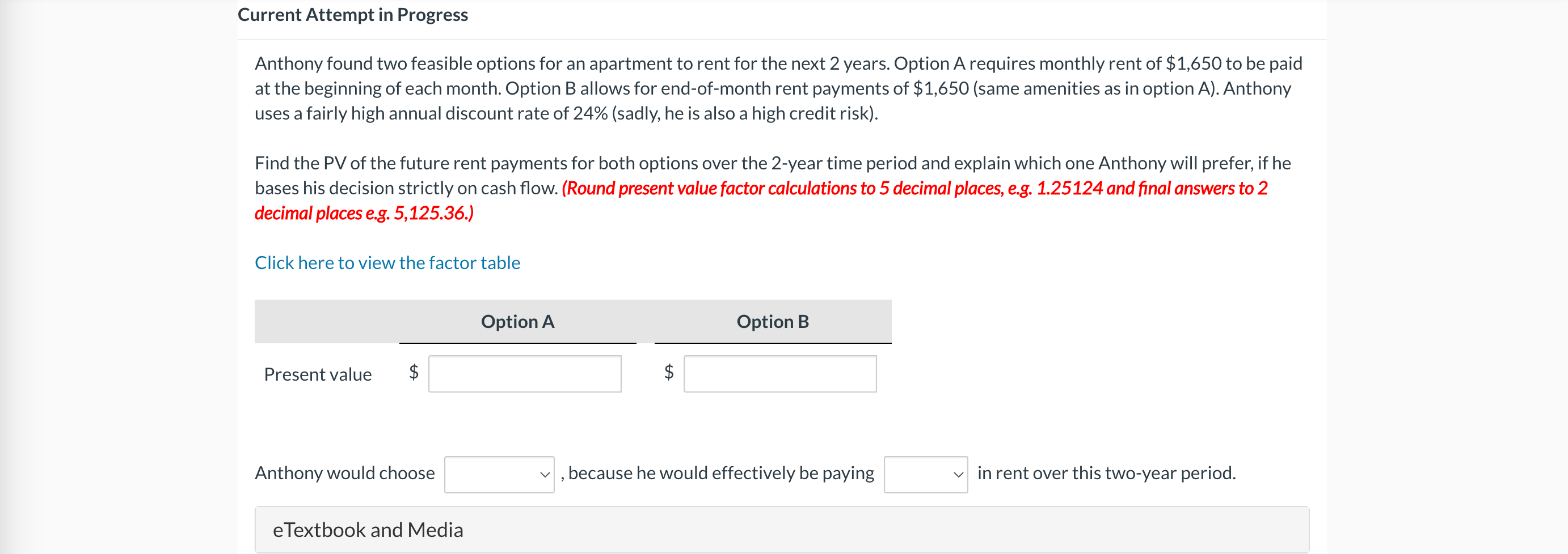 Solved Anthony found two feasible options for an apartment | Chegg.com