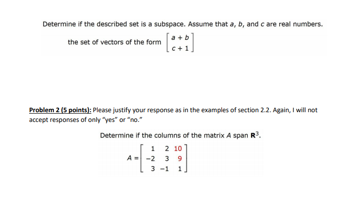 Solved Determine if the described set is a subspace. Assume | Chegg.com