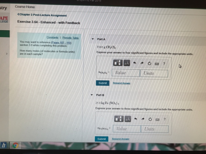 Solved Course Home stry Chapter 3 Post-Lecture Assignment | Chegg.com