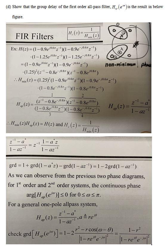 Solved 1. For a discrete filter H(ejω)=1−rejθe−jω, (a) Show | Chegg.com