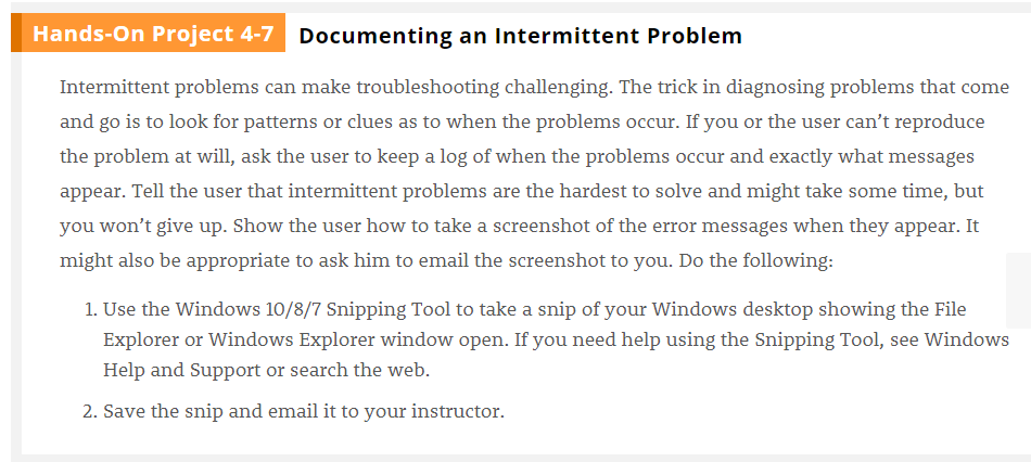 Solved Hands-On Project 4-7 Documenting an intermittent | Chegg.com