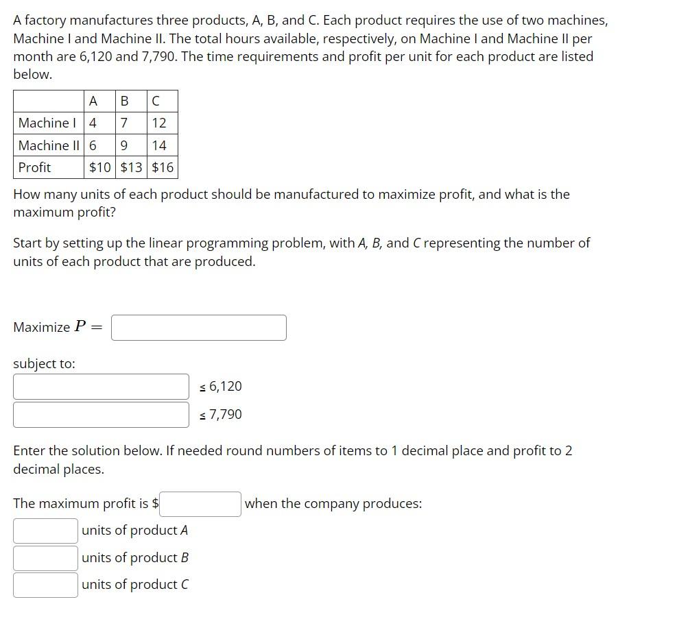 Solved A factory manufactures three products, A, B, and C. | Chegg.com