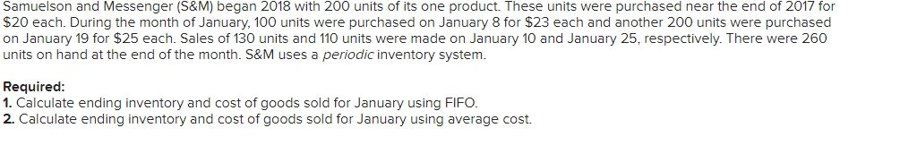 Solved Samuelson and Messenger (S&M) began 2018 with 200 | Chegg.com
