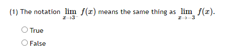 Solved (1) ﻿The notation limx→3-f(x) ﻿means the same thing | Chegg.com