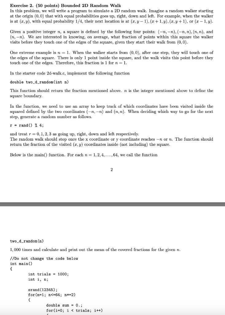 Solved Exercise 2. (50 points) Bounded 2D Random Walk In | Chegg.com