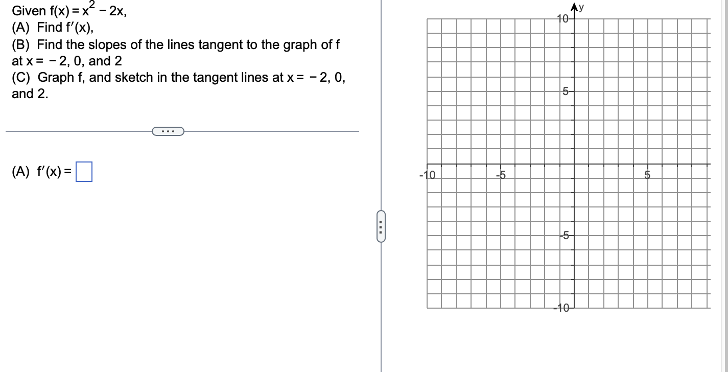 Solved Given f(x)=x2−2x (A) Find f′(x), (B) Find the slopes | Chegg.com