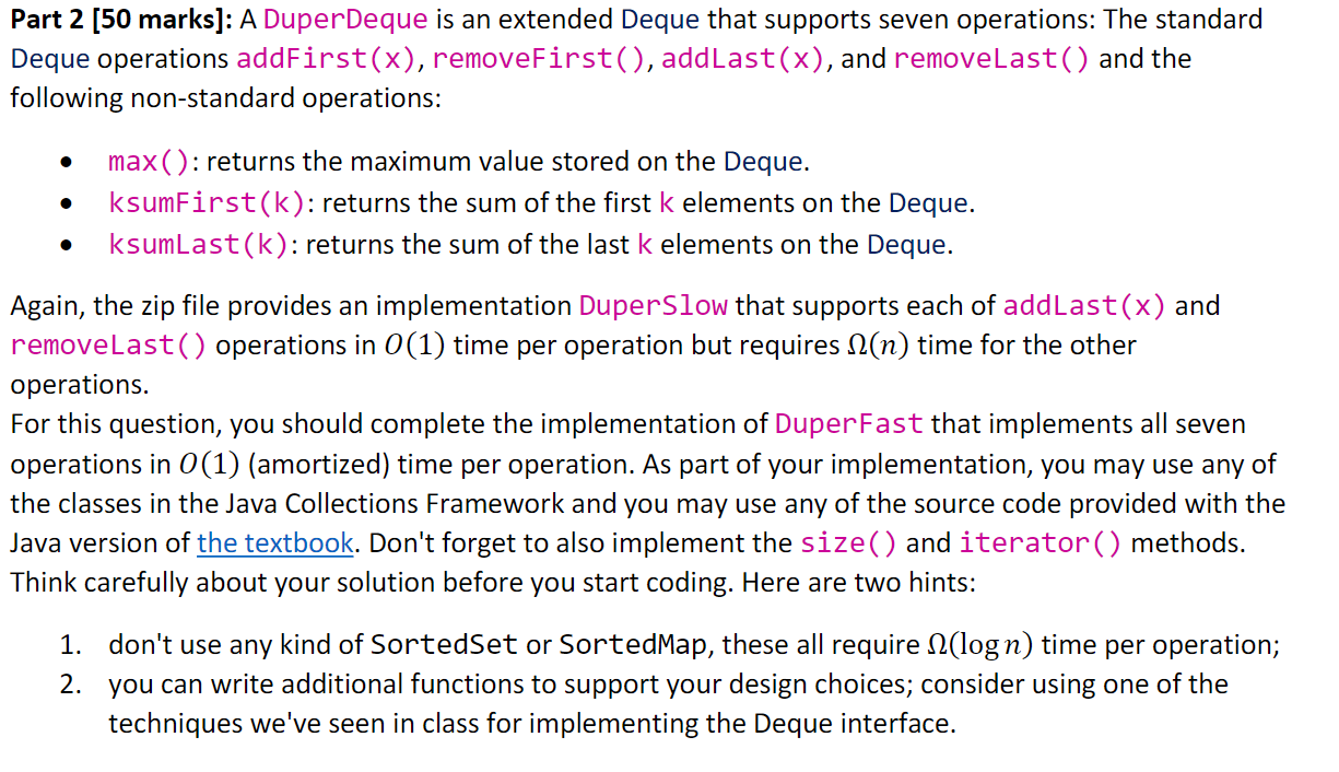 Solved Part 1 [50 marks]: A SuperStack is an extended stack | Chegg.com