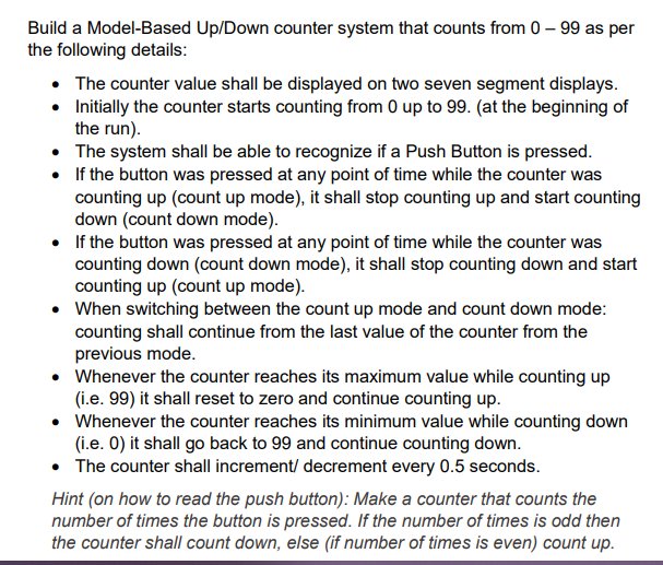 Solved Build a Model-Based Up/Down counter system that | Chegg.com