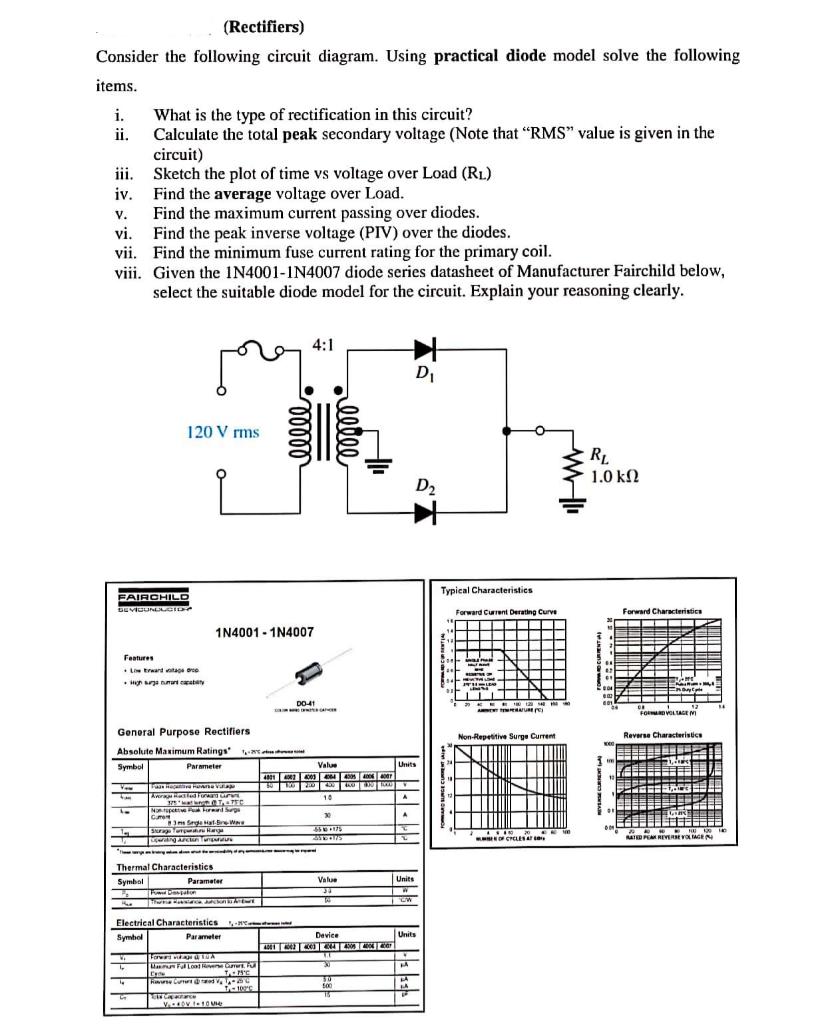 Solved (Rectifiers) Consider the following circuit diagram. | Chegg.com
