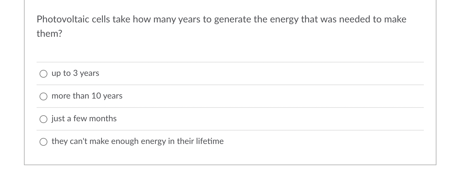 Solved Photovoltaic cells take how many years to generate | Chegg.com