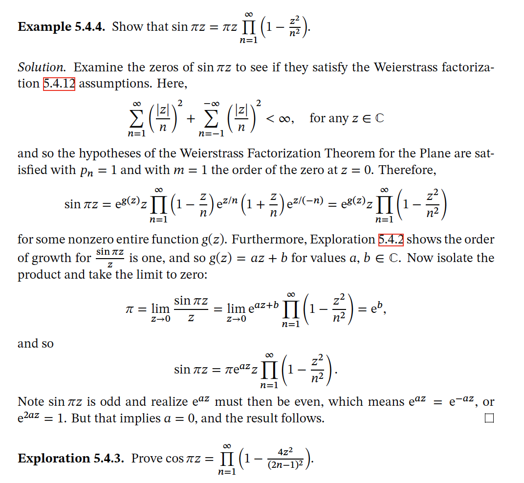 Solved Example 5.4.4. Show that sinπz=πz∏n=1∞(1−n2z2). | Chegg.com