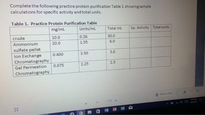 Solved Complete the following practice protein purification | Chegg.com