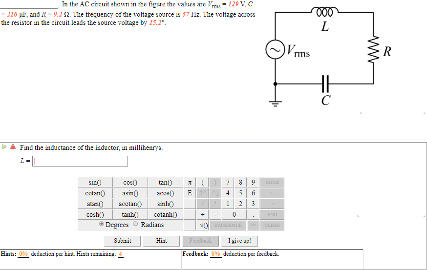 Solved In the AC circuit shown in the figure the values are | Chegg.com