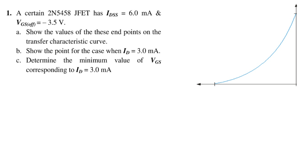 Solved 1. A certain 2N5458 JFET has IDss 6.0 mA & Vo3.5 v. | Chegg.com