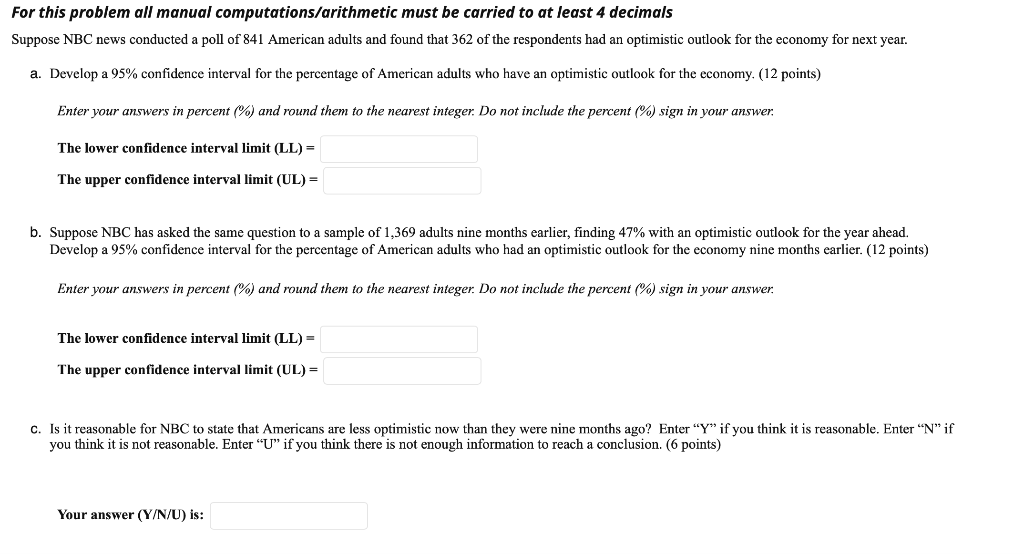 Solved For this problem all manual computations/arithmetic | Chegg.com