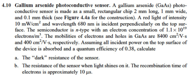 Solved 10 Gallium arsenide photoconductive sensor. A gallium | Chegg.com