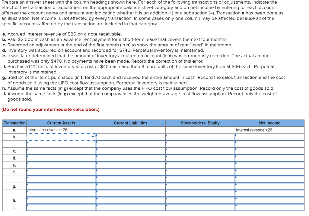 Solved Prepare an answer sheet with the column headings | Chegg.com