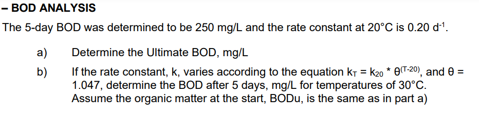 Solved - BOD ANALYSIS The 5-day BOD was determined to be | Chegg.com