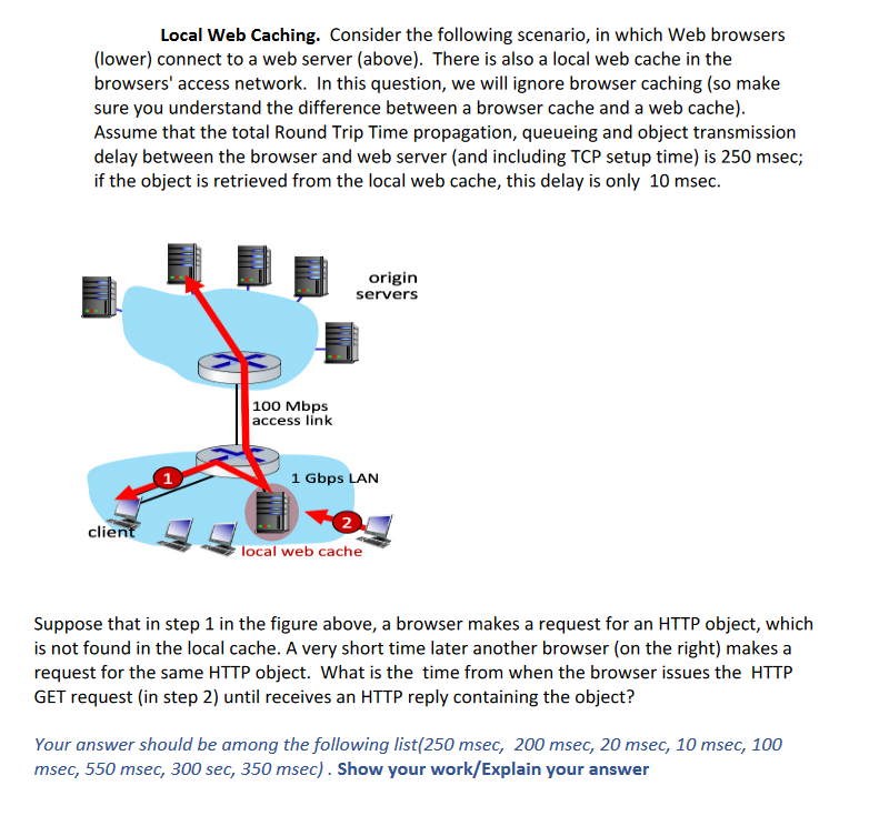 Solved Local Web Caching. Consider the following scenario, | Chegg.com