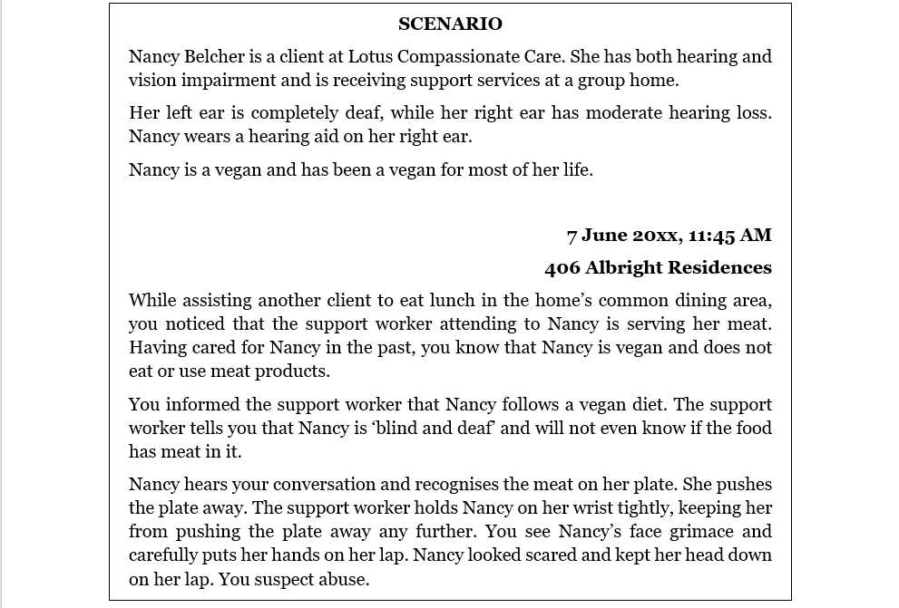 Solved SCENARIO Nancy Belcher is a client at Lotus | Chegg.com