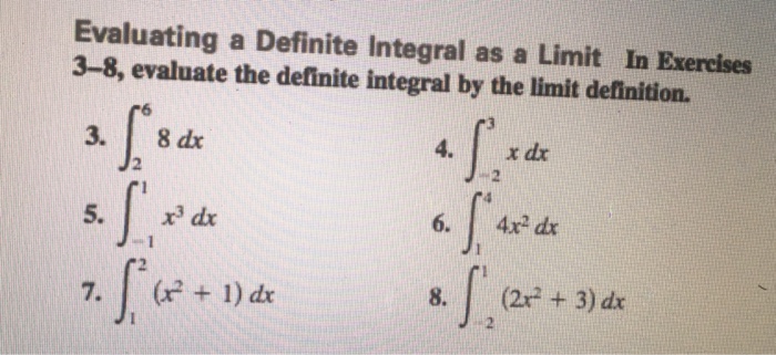Solved Evaluating a Definite Integral as a Limit In | Chegg.com