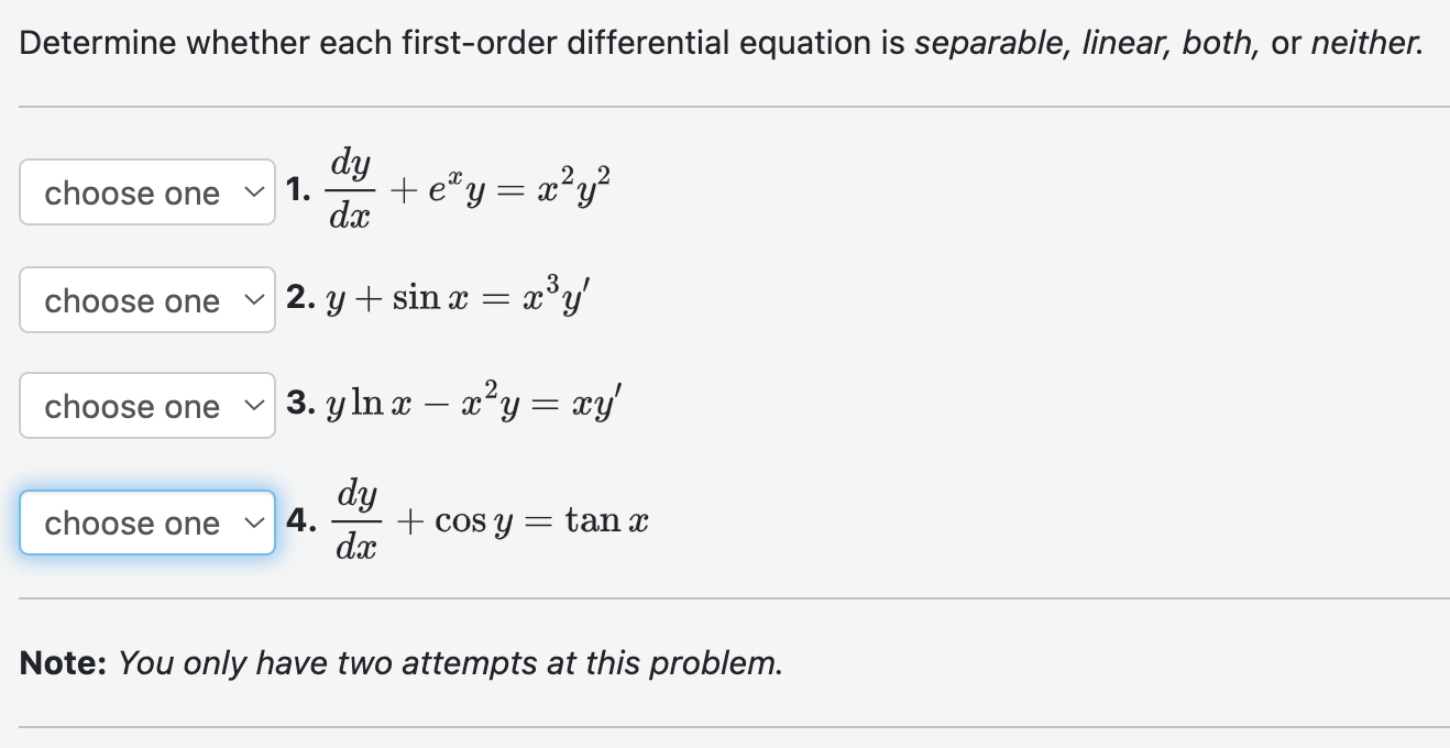Solved Determine whether each first-order differential | Chegg.com
