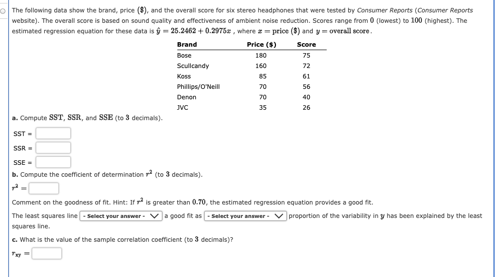Solved estimated regression equation for these data is | Chegg.com