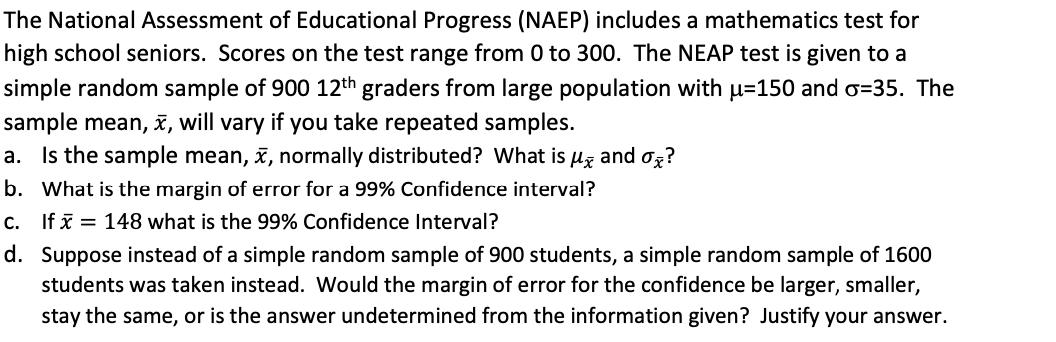 Solved The National Assessment of Educational Progress | Chegg.com