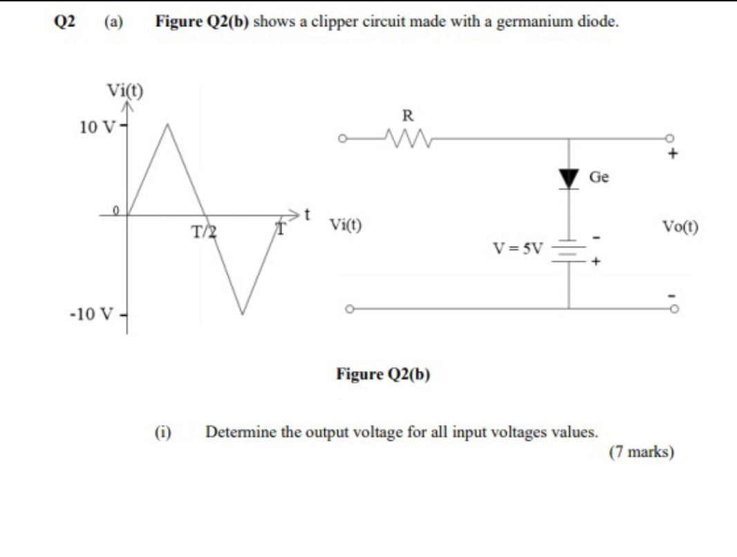 Solved Q2 Figure Q2(b) shows a clipper circuit made with a | Chegg.com