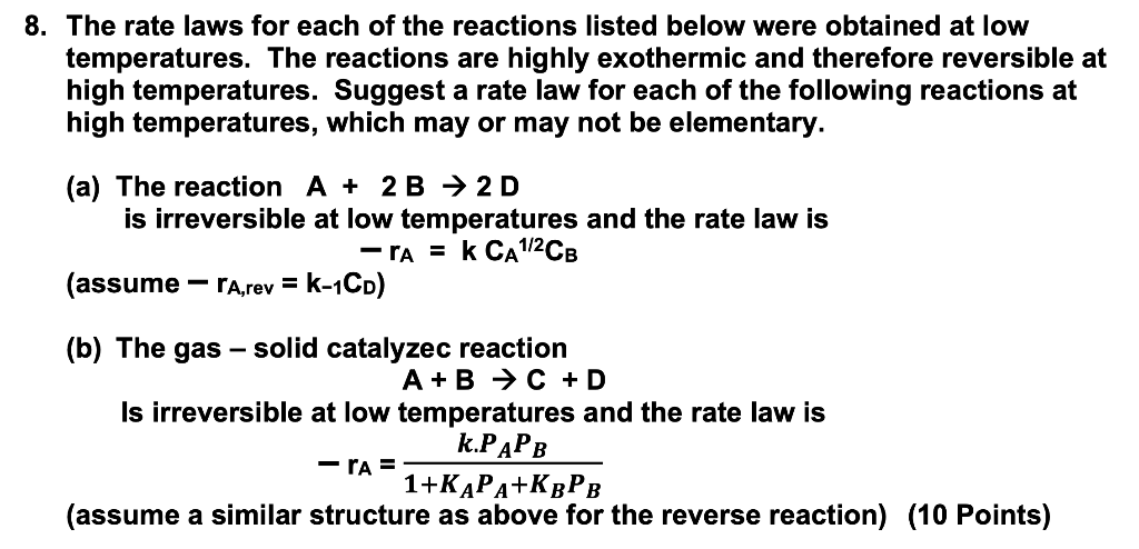 8. The rate laws for each of the reactions listed | Chegg.com