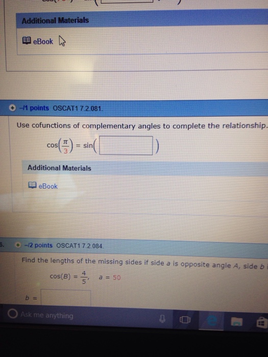 Solved Use cofunctions of complementary angles to complete | Chegg.com