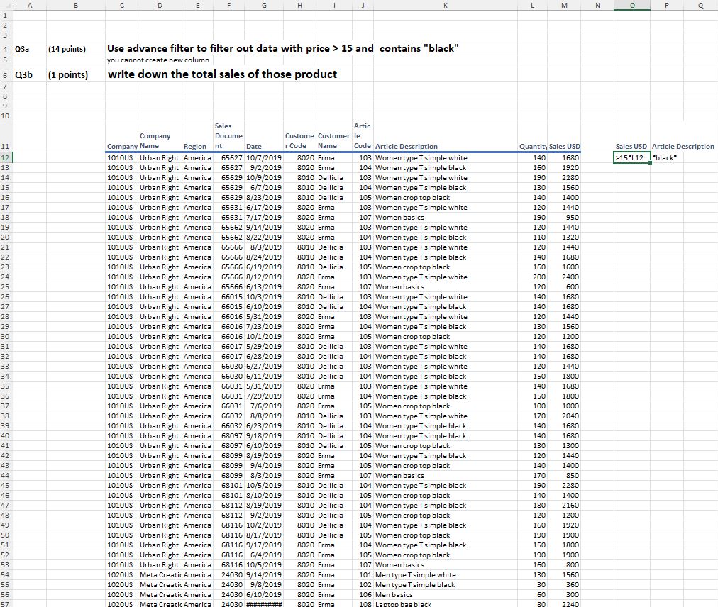 Solved I need to use advance filtering to filter the data | Chegg.com