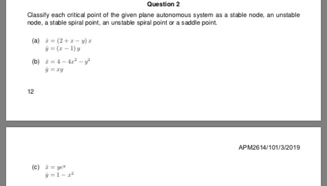 Solved Question 2 Classify each critical point of the given | Chegg.com