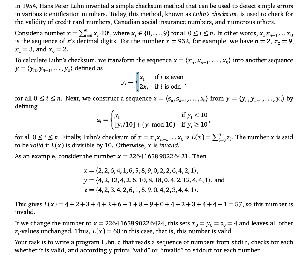 Solved C Programming Question In 1954, Hans Peter Luhn | Chegg.com